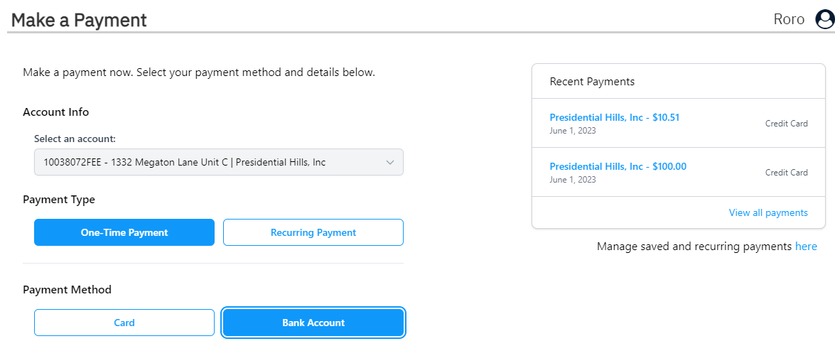 As a Homeowner, how do I make a one-time payment? – Vantaca Pay